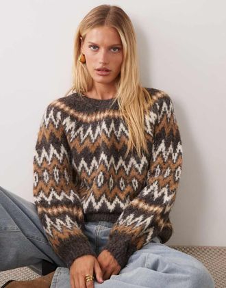 Vila pull oversize en maille jacquard marron