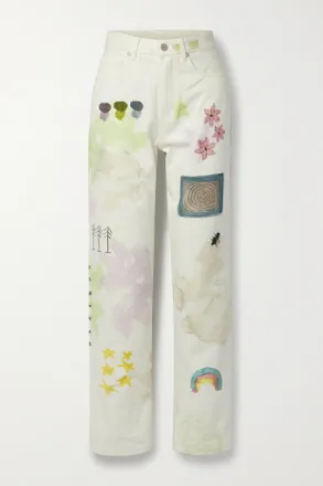 Alexander McQueen Jean Droit Taille Haute Imprimé Grow Up - Écru