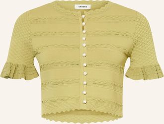 Sandro Sandro Cropped-Strickjacke Mit R&uuml;schen Und Schmucksteinen gruen
