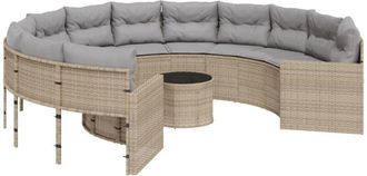 vidaXL Vidaxl - Canap&eacute; de jardin avec table coussins rond beige r&eacute;sine tress&eacute;e