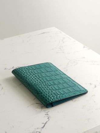 Smythson Mara Reisepassh&uuml;lle Aus Leder Mit Krokodileffekt - Blau