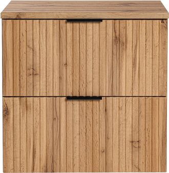 Vente-Unique Waschbeckenunterschrank h&auml;ngend mit Ablagen & Aufsatzwaschbecken quadratisch - Streifenoptik - Hell-Natur - L60 cm - ZEVARA