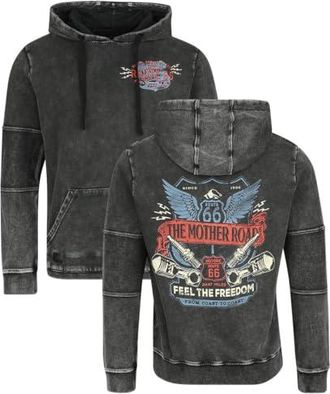 Rock Rebel by EMP Homme Sweat &agrave; Capuche Noir Washed Look avec Grands imprim&eacute;s M