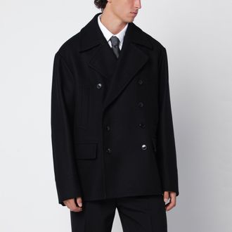 Dries Van Noten Schwarzer Wollmischmantel