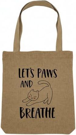 Fabulous Sac Shopping Tote Bag Aspect Lin - Lets Paws and Breathe Cat Pets - Sac de Courses Toile Epaisse 360g Beige Naturel Cabas Port&eacute; Epaule Solide Imprim&eacute; 
