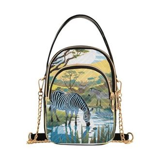 Mnsruu Mountain Zebra Petit sac &agrave; bandouli&egrave;re en cuir pour femme