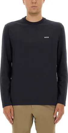 HUGO BOSS Mens Logo Print T-Shirt Blue Cotton T-Shirts And Polos
