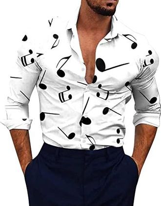 Generic Chemise boutonn&eacute;e &agrave; imprim&eacute; num&eacute;rique pour homme, chemise formelle d&eacute;contract&eacute;e &agrave; col &agrave; revers pour homme, chemises d&eacute;contract&eacute;es et &eacute;l&eacute;gantes, chemis