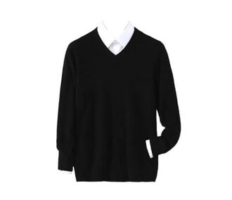 Generic Pull en laine dautomne et dhiver pour homme - Couleur unie - Col en V - Pull décontracté - Ample - Manches longues, Noir, 3XL