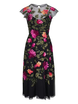 Carolina Herrera robe &agrave; fleurs en tulle - Noir