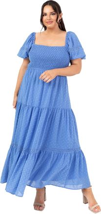 Lovedrobe Womens Ladies Midaxi Dress Short Puff Sleeves Square Neck Bow Tie-Back Shirred A-line Gingham Milkmaid Cottagecore, Blau 36
