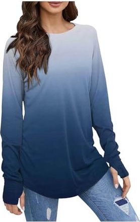 Generic T-Shirt Manches Longues Femme Ample/Serré Fitness Running Yoga Tee Shirt Femmes Col Rond Devant Motif Floral Tunique Automne DéContracté pour Randonné