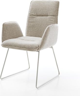 DELIFE Esszimmerstuhl Vinja-Flex Webstoff Soft Beige Kufengestell Edelstahl, Esszimmerst&uuml;hle