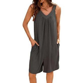 Generic Combinaison short pour femme - Grande taille - Col en V - Pull ample pour femme - Combinaison &agrave; jambe large - Combinaison pour femme - Taille 42 - Com