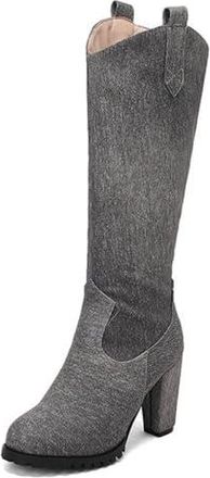 Generic Bottes de cowgirl occidentales &agrave; bout rond et coupe en V pour femme, gris, 37.5 EU