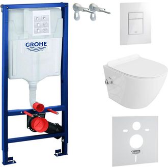 Domino Grohe wc Set mit Vorwandelement, Wand-WC und Sp&uuml;lknopf