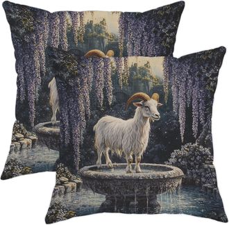 Generic Dekorativer Kissenbezug in Ziegenform, rustikales Bauernhof-Tiermotiv, quadratisch, für Sofa, Bett, Sofa, Couch, Bett, 50,8 x 50,8 cm, Weiß, 2 Stück
