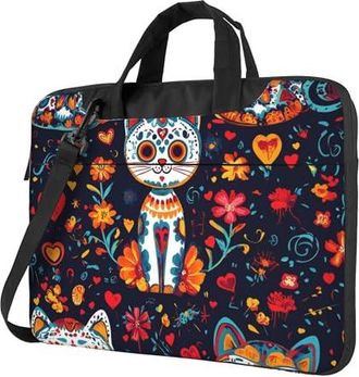 Generic Sac pour ordinateur portable de 15,6, motif t&ecirc;te de mort et chat avec bandouli&egrave;re - Housse de protection antichoc pour ordinateur portable de 15,6 - P