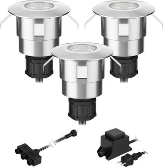 LEDs Com LED Boden-Einbauleuchte Atria für außen Aluminium kalt-weiß, je 14lm, IP65, 40mm Ø 3er Set