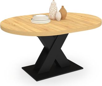 IDMarket Esstisch, ausziehbar, rund, Alicia, 4-8 Personen, Holz und Schwarz, 110-150 cm