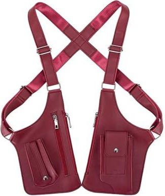 Generic Sac de rangement antivol pour gilet, sac &agrave; bandouli&egrave;re multifonction dissimul&eacute;, sac &agrave; bandouli&egrave;re en cuir, unisexe, rouge vin, Taille unique