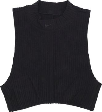 Nike Geripptes &auml;rmelloses Top mit hohem Kragen - - Sport - Damen - Schwarzk - M