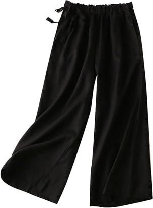 Generic Pantalon Ample Femme Fluide Lin Large Elegant Femmes Couleur Unie Coton Lin &Eacute;lastique Pantalons Longs Plage Loisirs Pantalon Pantacourt L&eacute;ger Ensemble