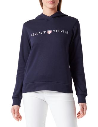 GANT Damen REG Printed Graphic Hoodie Kapuzenpullover, Evening Blue, XS