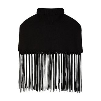 Patrizia Pepe Femme, Accessoires, Noir, Taille: ONE Size Poncho en maille court avec &eacute;tiquette logo et franges