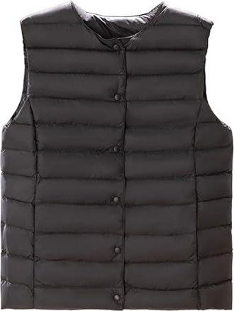 Generic Gilet sans manches matelass&eacute; l&eacute;ger pour femme, fermeture boutonn&eacute;e, col rond, doublure int&eacute;rieure, noir, taille M