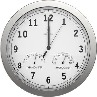 bonVIVO Timerider Horloge Murale Radio-Pilot&eacute;e Ultra-Pr&eacute;cise, Pendule Murale Silencieuse pour Salon/Cuisine/Bureau, Pendule Murale Aluminium avec Thermom&egrave;tre 