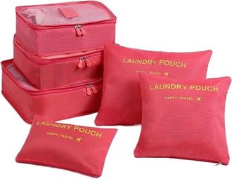 Generic 6-teiliges Packw&uuml;rfel-Gep&auml;ck-Organizer, Reise-Aufbewahrungsbeutel for Kleidung, Schuhe, Toilettenartikel, tragbares Koffer-Organisationsset(Watermelon