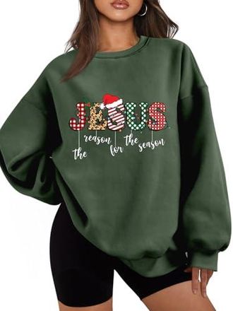 Generic Jesus Sweatshirts pour femme - Sweat-shirt de No&euml;l pour la saison - Joli pull graphique d&eacute;contract&eacute; &agrave; col rond &agrave; manches longues - Hauts dhiver, vert 