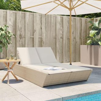 vidaXL Vidaxl - Chaise longue double avec coussins beige r&eacute;sine tress&eacute;e