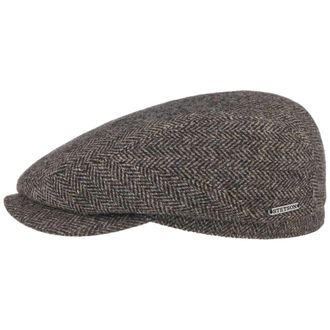 Stetson Belfast Flatcap Schiebermütze Herrenkappe Herringbone mit Innenfutter Baumwolle Herbst Winter Dunkelbraun 61 cm
