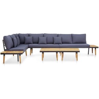 vidaXL Vidaxl - Salon de jardin 7 places avec coussins Acacia solide Marron
