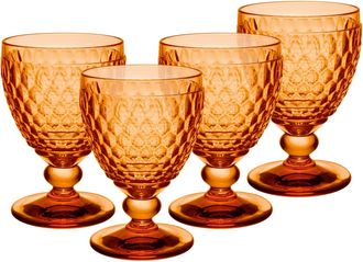 Villeroy & Boch Boston Apricot Wassergl&auml;ser 4er Set, 400 ml, Farbige Trinkgl&auml;ser mit Facettenmuster, Kristallglas f&uuml;r Softdrinks, Sp&uuml;lmaschinengeeignet, Orange