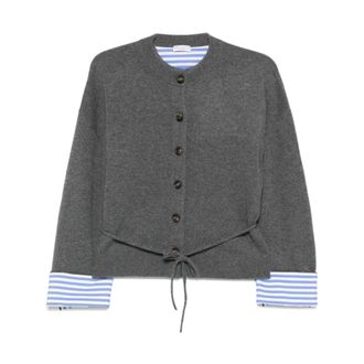 Brunello Cucinelli Femme, Pulls, Gris, Taille: 38 FR Cardigan Gris avec Détail de Poignet Rayé