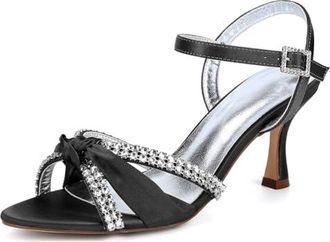 Generic Femmes Aiguille Haut High Sandales Chaussures De Mariage De Mariée Ouvert Bout Mariage Party 7 CM Heels,Noir,39 EU