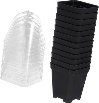 Supvox 12sätze Kunststoff Blumentöpfe Mit Feuchtigkeitsdome Quadratische Anzuchttöpfe Für Innen Und Außenbereich Für Pflanzenanzucht Und Sämlinge