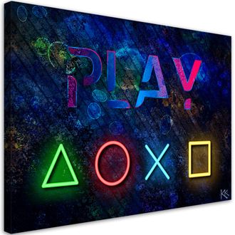 Feeby 1-teilig Wanddeko 60x40 cm Spiele Gaming F&uuml;r Spieler Spielen Leinwandbild Design Kunstdruck Zimmerdeko Bilderwand Abstraktion Spielkonsole Symbole meh