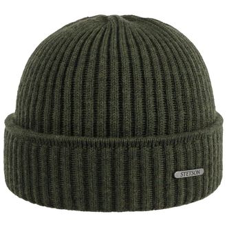 Stetson Parkman M&uuml;tze Strickm&uuml;tze Umschlagm&uuml;tze Rippm&uuml;tze Damen Herren Made in EU Herbst Winter 100% Merinowolle Oliv One Size