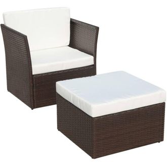 vidaXL Chaise de jardin avec tabouret Marron R&eacute;sine tress&eacute;e vidaXL