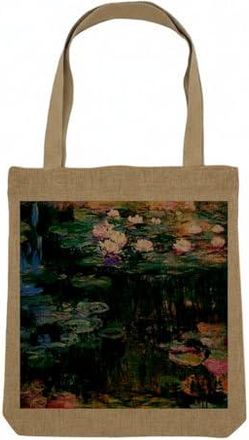 Fabulous Sac Shopping Tote Bag Aspect Lin - Monet Les Nympheas Peinture France - Sac de Courses Toile Epaisse 360g Beige Naturel Cabas Port&eacute; Epaule Solide Impr