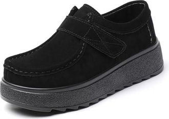 Generic Mocassins compensés à enfiler confortables à bout rond et semelle épaisse pour femme, Noir, 40.5 EU