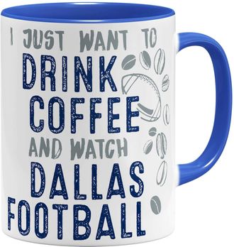 OM3 Dallas-Coffee - Tasse - Keramik Becher - American Football Mug - 11oz 325ml - Beidseitig Bedruckt - Royalblau