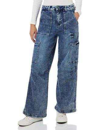 Kaffe Kaffe Damen Womens Jeans Regular Fit Flared Legs High-Waisted Cargo Pockets Jeans, Blue Denim