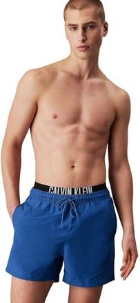 Calvin Klein Short de Bain Homme Medium Double avec Ceinture Emblématique, Bleu (Patch Of Blue), XL
