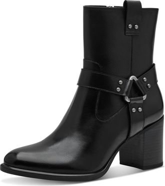Marco Tozzi Damen Stiefeletten mit Absatz mit Blockabsatz mit Reißverschluss, Schwarz (Black), 39 EU