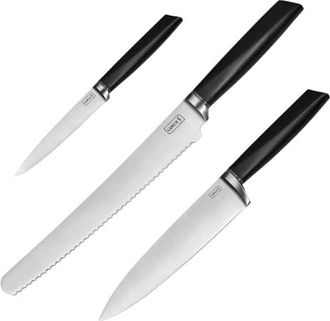 Lurch 230480 TANGO Messer Starter-Set 3tlg: Brotmesser, Kochmesser und Universalmesser aus korrisionsbest&auml;ndigem 3CR14 Messerstahl, Schwarz, Edelstahl